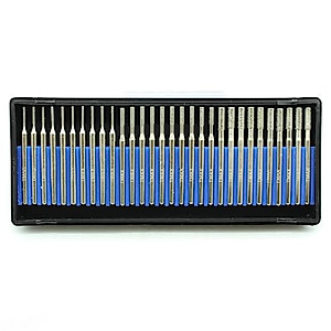 TMAX 30 pcs Set 10x1mm 10x2mm 10x3mm Medium Grit 150 Diamond Drill Bit Cylindrical Burr Kit Jewelry Beach Sea Glass Shells Gemstones Lapidary 1/8" Shank for Dremel and Other Rotary Tools