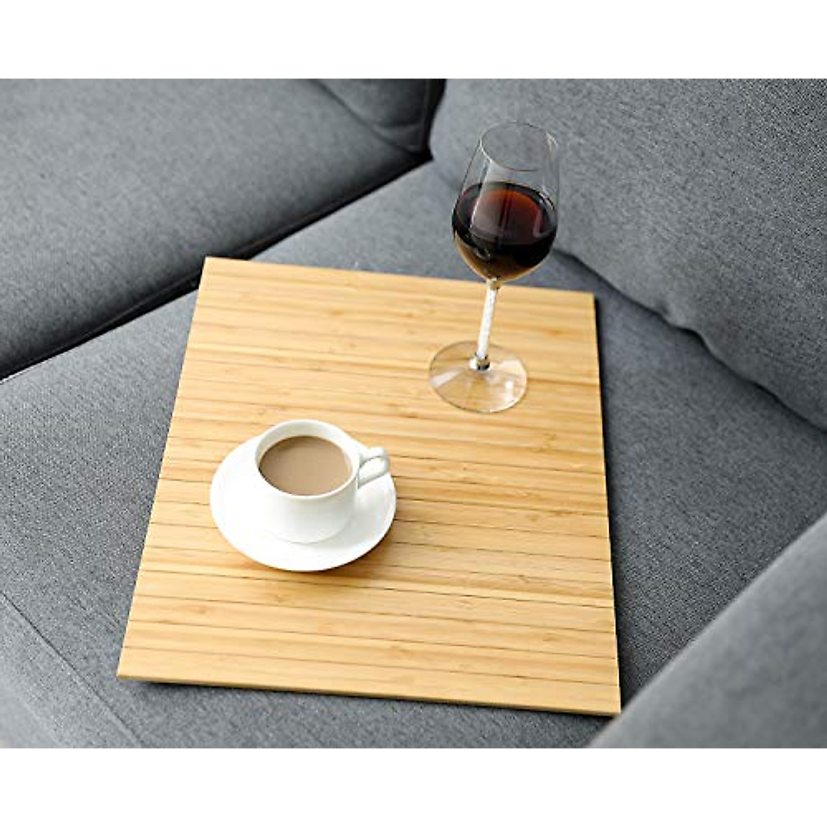 GEHE Sofa Arm Tray Table Flexible/Foldable Sofa Tray Couch arm Table Perfect for Drink Snacks Great arm Tray for Couch armrest (16.5" L x 13.25" W x 0.4" H, Natural Bamboo)