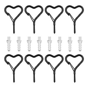 sovunis 8 Pack Q-Hanger, Screw Hooks for Hanging Outdoor Lights, Q Hanger Hooks with Safety Buckle, Windproof Screw Hooks for Hanging Plants Christmas Lights, Cup Eye Hooks [Heart Shape]