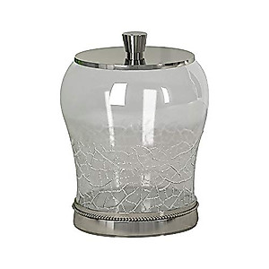 nu steel Container Coyote Qtip Dispenser Bathroom Vanity Storage Organiser, Canister, Apothecary Jar for Cotton Swabs, Rounds, Balls, Crackle Glass with Metal Trims