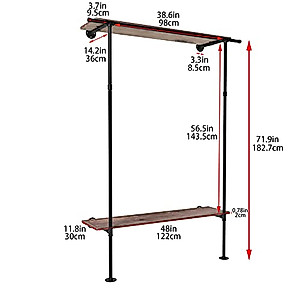 Industrial Pipe Clothing Rack with Shelves,48 Inch Industrial Clothing Rack,Pipe Clothing Rack,Retail Clothing Rack,Industrial Wall Mounted Clothes Rack,Wall Clothing Rack,Pipe Clothes Racks for Hanging Clothes ONOTETUT