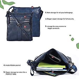 Leather Crossbody Bags for Women - Ladies Sling Handbags - Medium Cross body Purses Handbags - Purses For Women (Blue Classic)