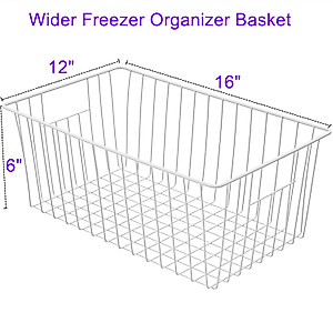 lonpute 16Lx12Wx6H inch Wider Freezer Organizer Baskets Container, Refrigerator Metal Wire Storage Bins with Handles for Kitchen, Pantry, Cabinet, Closets - Pearl White（6 Packs