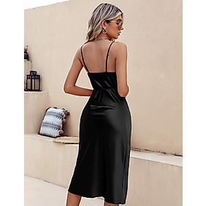 Ekouaer Silk Nightgowns for Women Nighties Silk Long Nighty Sexy Chemise Ladies Lingerie Black