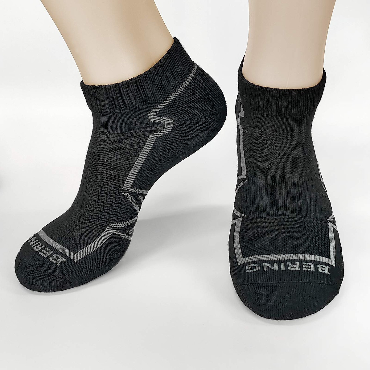 BERING Men's Performance Athletic Ankle Running Socks, Black, Size 9-12, 6 Pairs