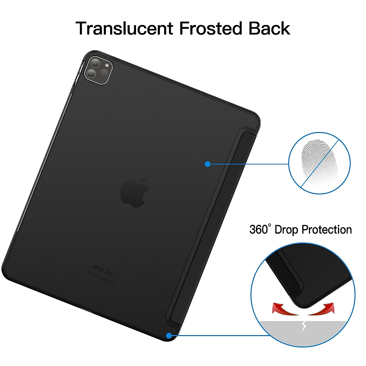 JETech Case for iPad Pro 12.9-Inch (2020/2018 Model, 4th/3rd Generation), Compatible with Pencil, Cover Auto Wake/Sleep (Black)