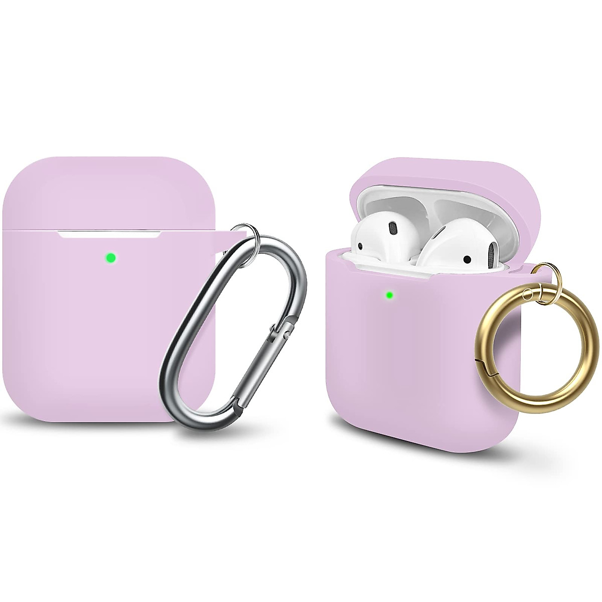 MOLOPPO AirPods Case Cover, Soft Silicone Protective Cover with Keychain for Women Men Compatible with Apple AirPods 2nd 1st Generation Charging Case, Front LED Visible- Pink Purple
