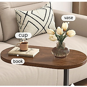 Rerii C Shaped Side Table, End Table for Couch - Sofa Snack Table with Metal Frame for Bedroom, Living Room & Small Spaces, Walnut & Black