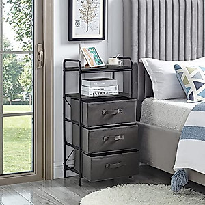 OLD CAPTAIN 3 Drawer Fabric Dresser with Charging Socket Tall Nightstand for Bedroom,Black+Dark Grey