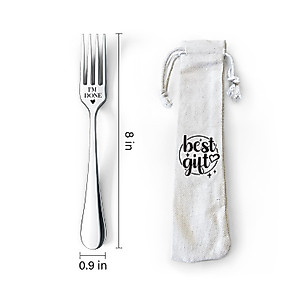 WHING Funny I'm Done Engraved Stainless Steel Tableware Fork, Best Gifts for Co-Worker, Classmate Daughter, Retirement Graduation 8 x 1.8 x 0.2