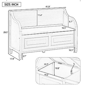 Merax Storage Bench, 41.9” Solid Wood Storage Chest with Backrest and Safety Hinge, Large Storage Space Bench with Upholstered Cushions,Supports 250 lb and Easy Assembly for Small Space, Antique Navy