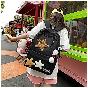 MININAI Y2k Backpack with Kawaii Pendant Aesthetic Star Backpack Cute Preppy Laptop Book Bag Back to College Supplie (Black,One Size)