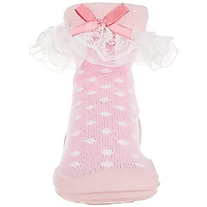 Nuby Snekz Comfortable Rubber Sole Sock Shoes for First Steps- Pink Polka Dots/Small 7-14 Months