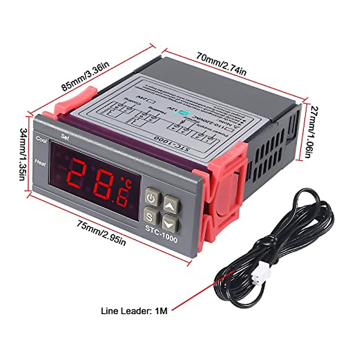 2pcs STC-1000 Digital Temperature Controller DC 12V 10A Digital LED Temperature Controller Thermostat Control Switch 2 Relay Output Cooling Heating and NTC Sensor Probe