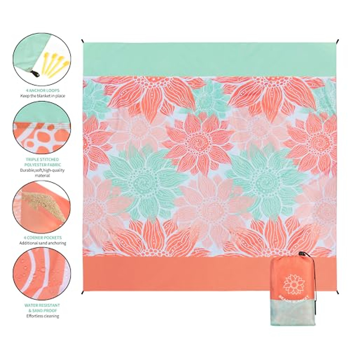 HIHOHO Beach Blanket Waterproof Sandproof Extra Large Beach Mat 79" X 83"/120"x108"for 1-8 Adults Quick Drying Durable Outdoor Picnic Mat for Beach Travel Camping Hiking