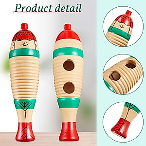 4 Sets Fish Style Guiro Instrument Wood Fish Shape Guiro Colorful Hand Percussion Instrument with Rhythm Sticks Musical Instruments for Adults