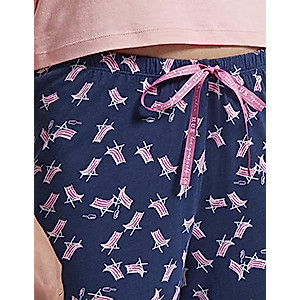 HUE Women’s SleepWell Basic Printed Knit Performance Sleep Capri Pajama Pant, Made With Temperature Regulating Technology, Medieval - Beach Chair, 2X