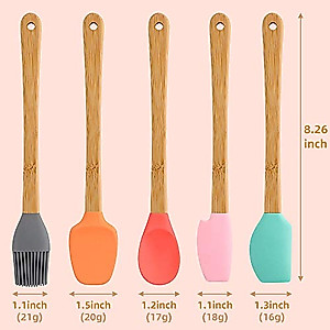 5 Piece Silicone Spatula,Mini Rubber Spatula Wooden Handle,Heat Resistant Silicone Spatula Set,Kitchen Utensils Non-Stick For Baking,Cooking And Mixing