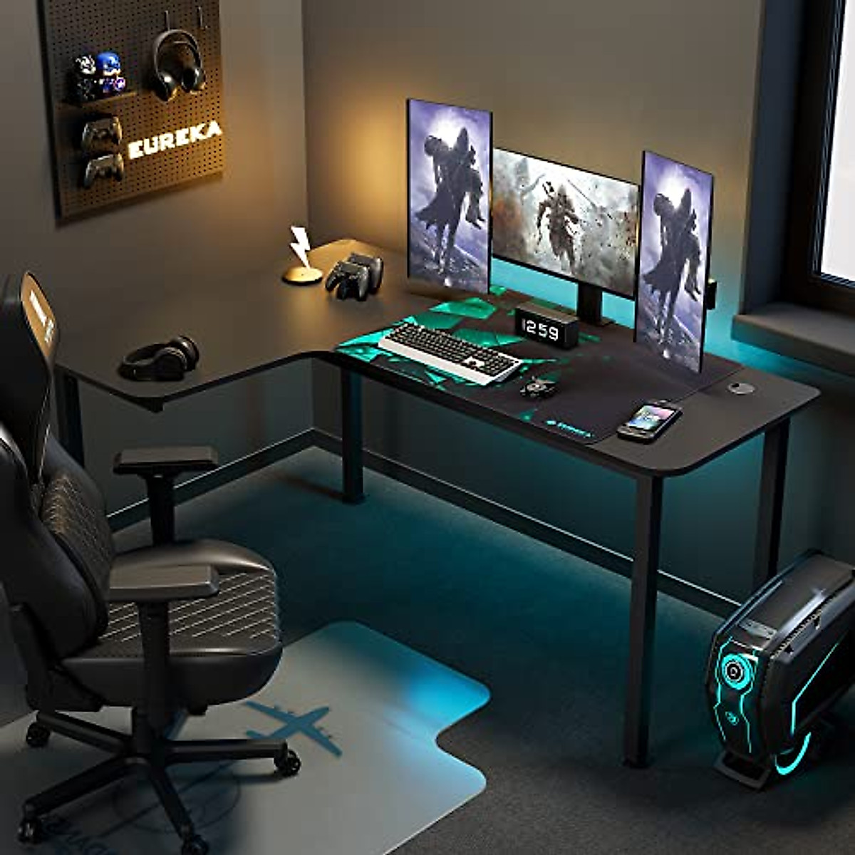 EUREKA ERGONOMIC 60 Inch Black Corner L Shaped Computer Desk, Home Office Gaming Study Work Writing Table Long Large Sturdy Workstation Simple Modern with Metal Legs, Left Side