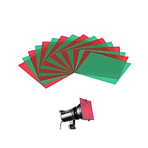 Christmas Gel Light Filter 16 Pieces Transparent Color Film Plastic Sheets Premium Colored Overlays Correction Red Green, 11.7 by 8.3 Inches