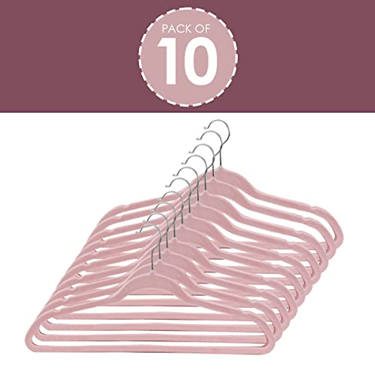 Sunbeam Velvet Slim 10 Piece Hangers, Pink