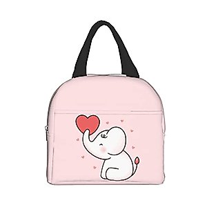 Lunch Bag Cute Elephant With Heart Animal Insulated Lunch Box Reusable Lunch Bags Meal Portable Container Tote For Men Women Work Travel Picnic