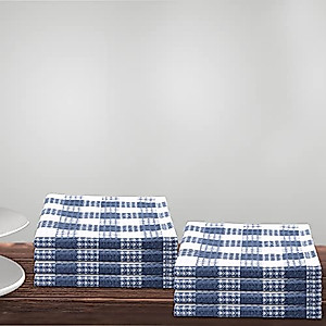 Urban Villa Cotton Dish Cloth Set of 8, Waffle Kitchen Cloth Highly Absorbent Super Soft 12x12 Inch Dish Cloths for Kitchen Cleaning & Drying Dishes Mitered Corner Dish Towels - Blue White, Checks