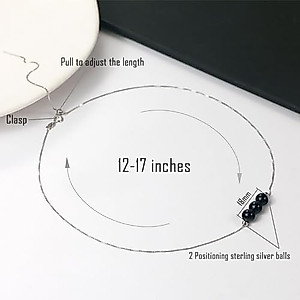 Sereney Black Tourmaline Necklace Sterling Silver Choker Necklace for Women, Black Choker Necklaces with Black Tourmaline Crystals as Birthstone Jewelry for Girls, Black Bead Stone Jewelry Gifts