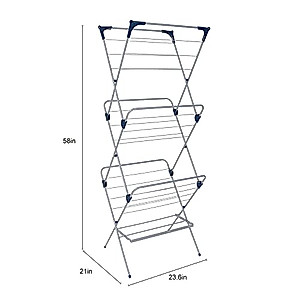YBM Home 1582-10 3 Tier Foldable Clothes Water-Resistant Steel Drying Rack