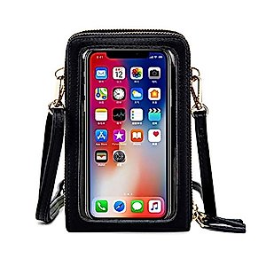 Touch Screen Crossbody Cellphone Purse, RFID Blocking Wallet Adjustable Straps Handbag PU Leather Shoulder Bag with Card Slots Multiple Zipper Closure for Women (Black)