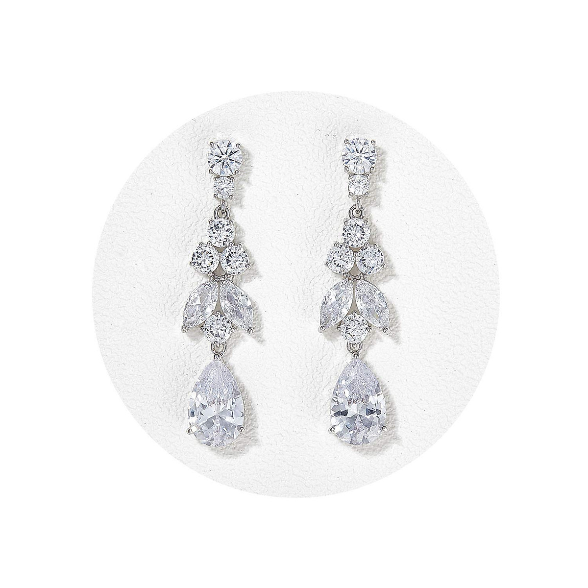 SWEETV Teardrop Wedding Bridal Earrings for Brides, Bridesmaids, Silver Crystal Cubic Zirconia Dangle Drop Earrings for Women Prom Gifts