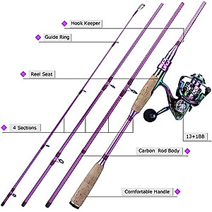 Sougayilang Fishing Rod Reel Combo，Carbon Fiber Protable Spinning Fishing Pole and Colorful Spinning Reel for Travel 4 Pieces Freshwater-6.9FT