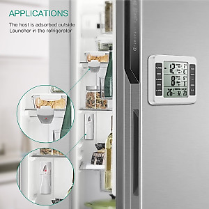 JXTZ Refrigerator Thermometer, Freezer Thermometer with Alarm, Fridge Thermometer Digital with 2 Sensors, Wireless Indoor Outdoor Thermometer with Temperature Alarm, Min/Max, Temperature Trend Display