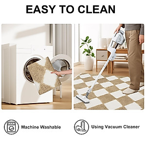 Collive Checkered Boho Bathroom Rugs, 2x3 Small Cute Throw Rug for Bedroom Modern Washable Bath Mats Cotton Woven Tufted Rug, Farmhouse Entryway for Kitchen Laundry Entrance Decor, Khaki