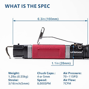 Air Reciprocating File Body Saw, Multi-function Low Vibration 8000spm Pneumatic Cutting Tool & Abrasive Tool with 4 Files and 5 Saw Blades (Stroke Length: 5mm)