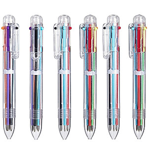 Eeoyu 6 Pack Multicolor Pens 0.5mm 6-in-1 Retractable Ballpoint Pens 6 Colors Transparent Barrel Ballpoint Pen for Office School Supplies Students Children Gift