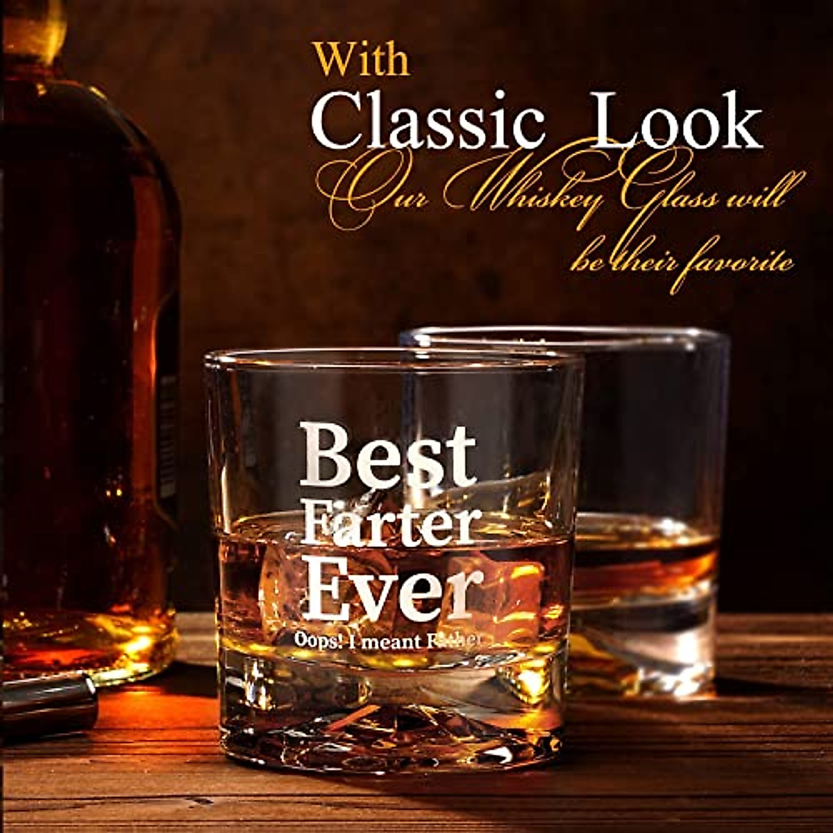 Gifts for Men Dad, Christmas Stocking Stuffers, Whiskey Stones, Best Father Ever Whiskey Glass, Cool Bourbon Scotch Whiskey Gifts for Husband Father