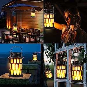 DONLINE Solar Lanterns Outdoor Waterproof Flickering Flame Hanging Solar Lantern Camping Solar Powered Lights Decorative Lights for Halloween Decorations Home Garden Patio Deck Yard Path, 2 Pack