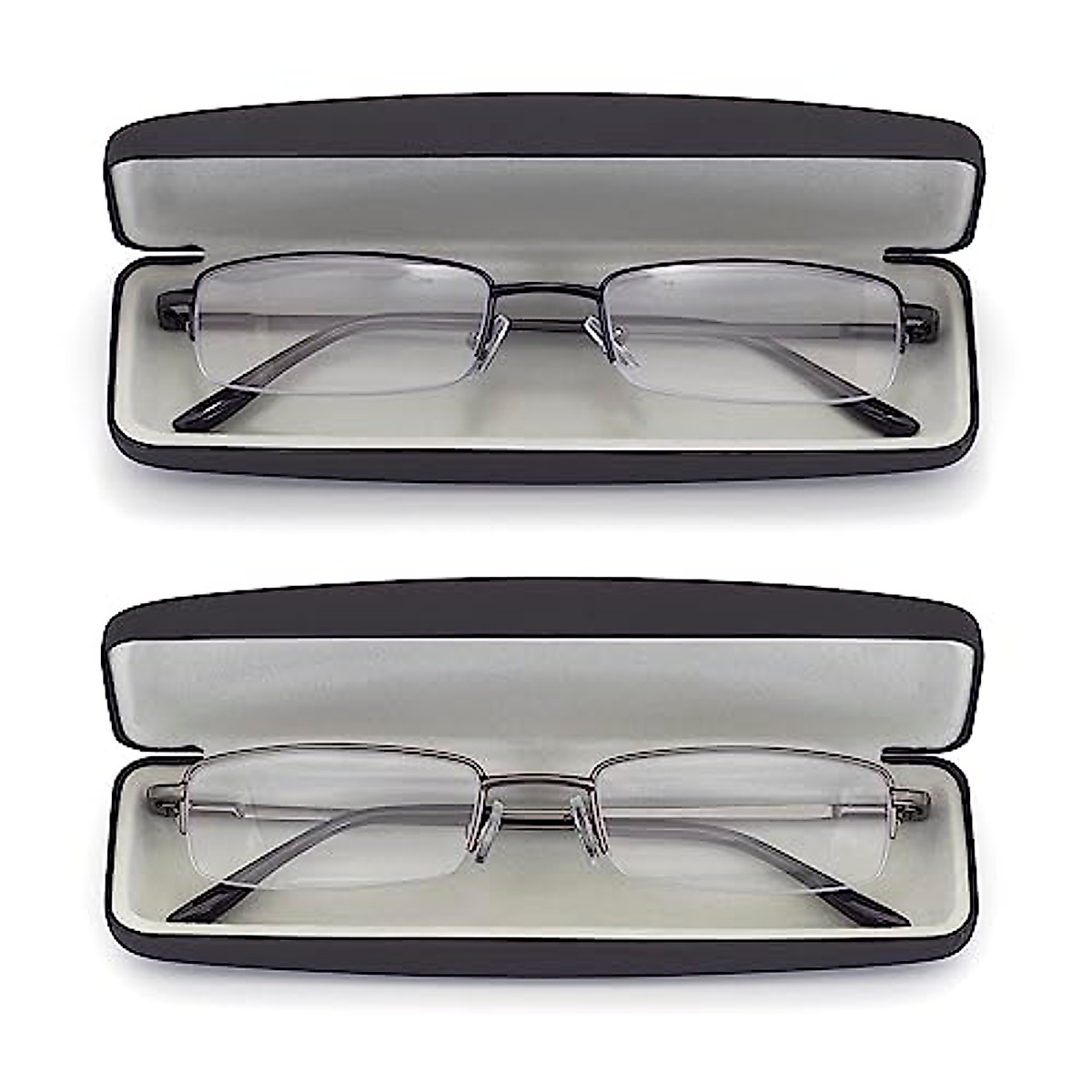 HIGHLIKE 2-Pack Blue Light Blocking Reading Glasses with Hard Cases, Semi Frame Spring Hinge Readers Glasses,Black Gunmetal 3.0 x