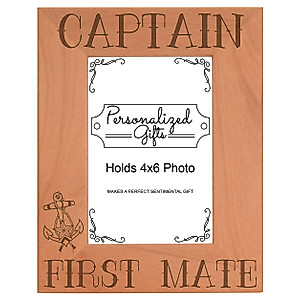 ThisWear Nautical Gift Sail Captain First Mate Anchor Natural Wood Engraved 4x6 Portrait Picture Frame Wood