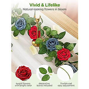 InnoGear Artificial Flowers, 50 Pcs Faux Flowers Fake Flowers Dark Red Roses Perfect for DIY Wedding Bouquets Centerpieces Bridal Shower Party Home Flower Arrangement Christmas Decorations