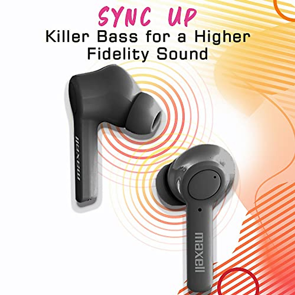 Maxell Sync Up B13 True Wireless in-Ear Earbud, Bluetooth 5.0, 12HRS of Playtime, Heavy Bass, Comfort Fit, Black, (199899)