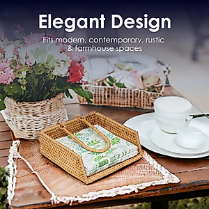 Rattan Napkin Holder, Handcrafted Flat Napkin Holder Basket, Napkin Holder For Kitchen Tables, Indoor And Outdoor, Picnic, Restaurants, Cafe, Home Decor, Napkin Size 7x7in (Elite Pattern)