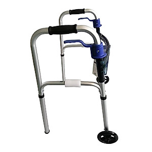 HEALTHLINE 2 Wheel Walker for Seniors & Adults - Deluxe Lightweight Foldable Walker with Wheels 5" up to 350 lbs and FREE 2 Pair of Rear Glides & Triggers (Blue)