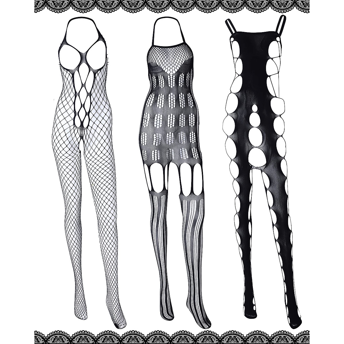 12 Pieces Women's Fishnet Lingerie Mesh Bodysuit Lace Smock Lingerie for Women (Fresh Style)