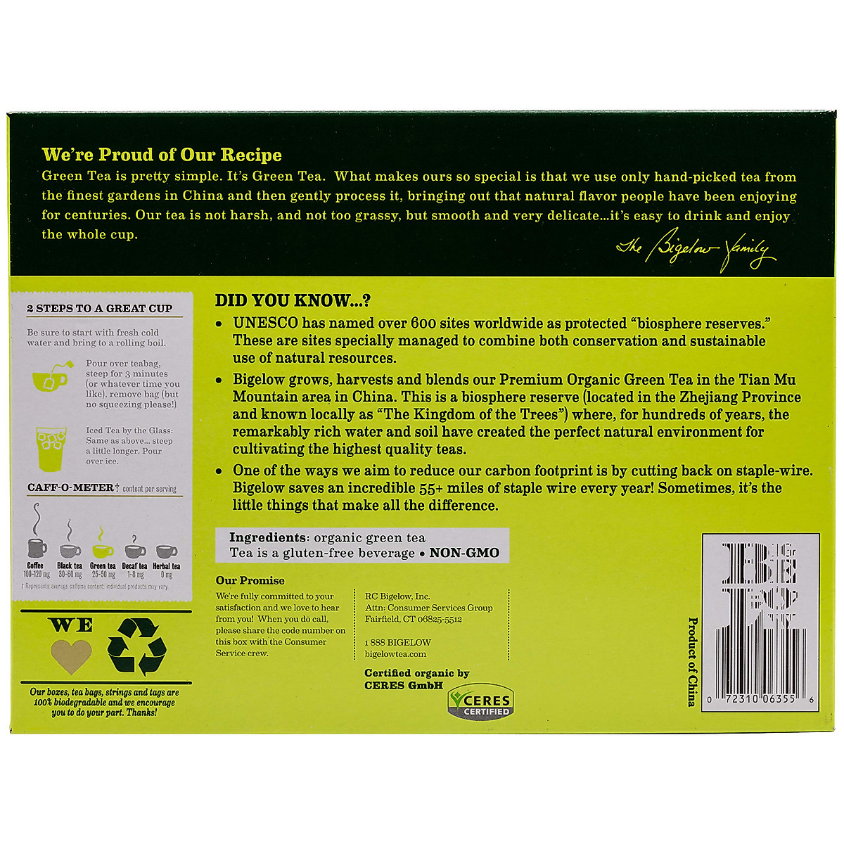 Bigelow Premium 100-Percent Organic Green Tea 176-Count Box