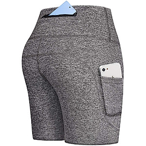 Misyula Style Sports Shorts for Women, Bike Shorts Fashion Compression Stretchy Summer High Waist Elastic Quick Dry Outdoor Athletic Gym Maternity Short Leggings Cycling with Phone Pocket Grey L