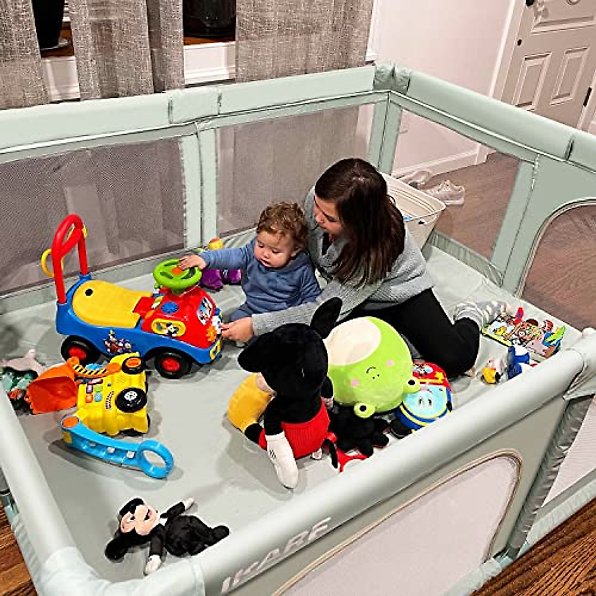 IKARE Baby Playpen, Extra Large Playard, Indoor & Outdoor Kid Activity Center Sturdy Safety Play Yard with Portable Carry Bag, Super Soft Breathable Mesh, Side Zipper Design, Fence for Infant Toddler