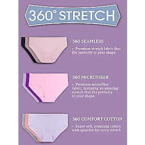Fruit of the Loom Women's 360 Underwear, High Performance Stretch for Effortless Comfort, Available in Plus Size, Cotton Blend-Brief-6 Pack-Colors May Vary, 6