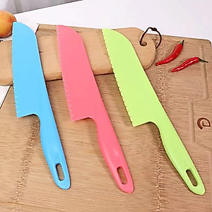 jawbush Professional Lettuce Knife to Prevent Browning, 11" Plastic Serrated Knives for Veggie, Fruit, Cake, Salad, Chef Knife for Cooking and Cutting - Safe & Durable Nylon Knife Set, 3 Pieces